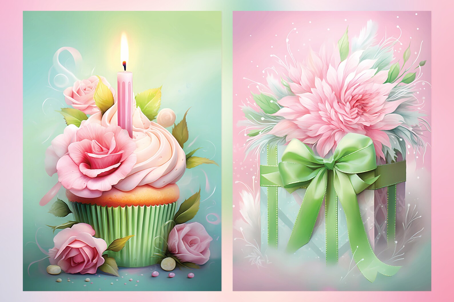 Happy Birthday Pink Green Watercolor Printable Digital Paper Downloads ...