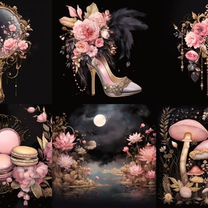 Black Pink Dream Shabby Chic Gothic Printable Digital Papers. Ideal for ...