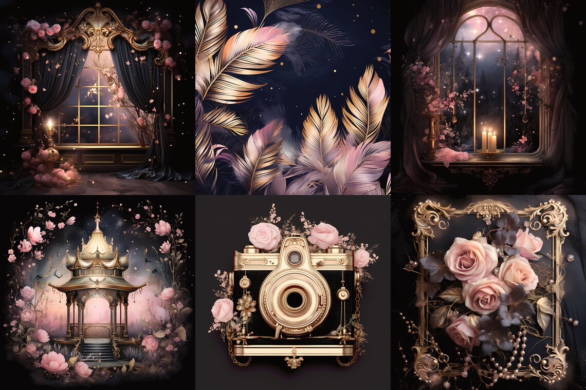 Black Pink Dream Shabby Chic Gothic Printable Digital Papers. Ideal for ...