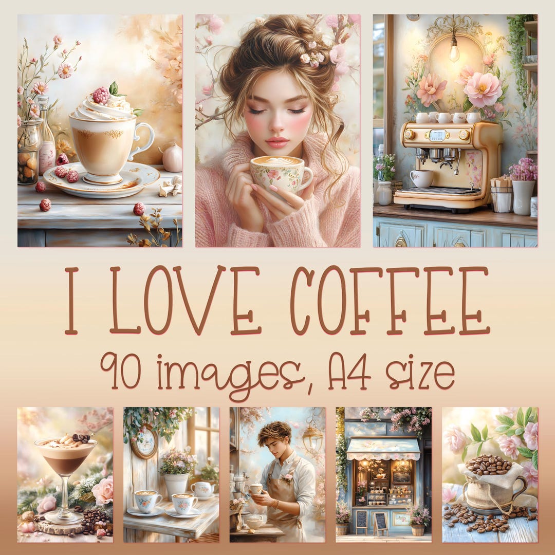 Coffee Digital Paper Pack: Vintage Cafe Ephemera (90 JPG Files A4 Size ...