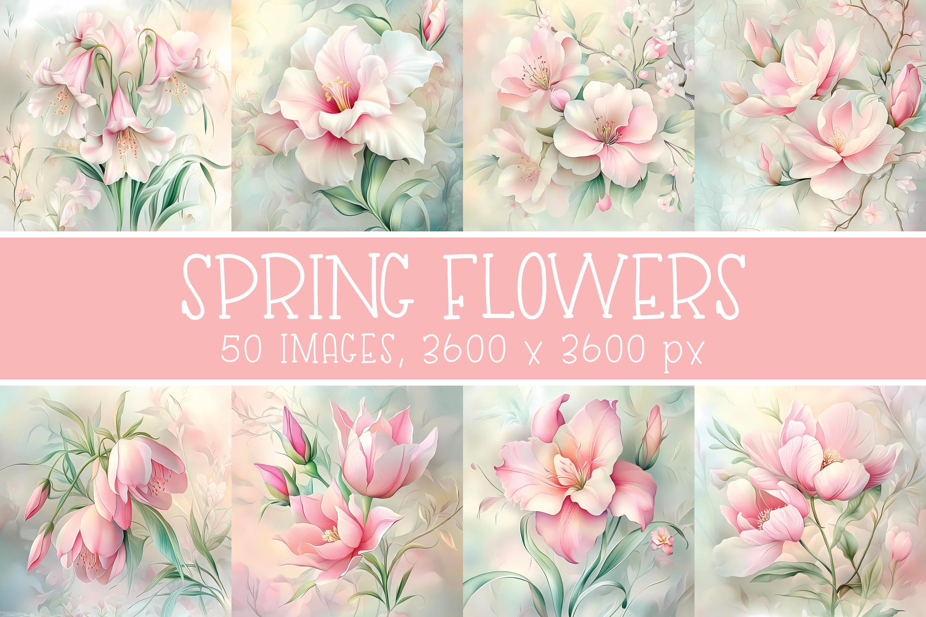 Pastel Spring Flower Digital Paper Set: Pastel Pink Green Floral ...