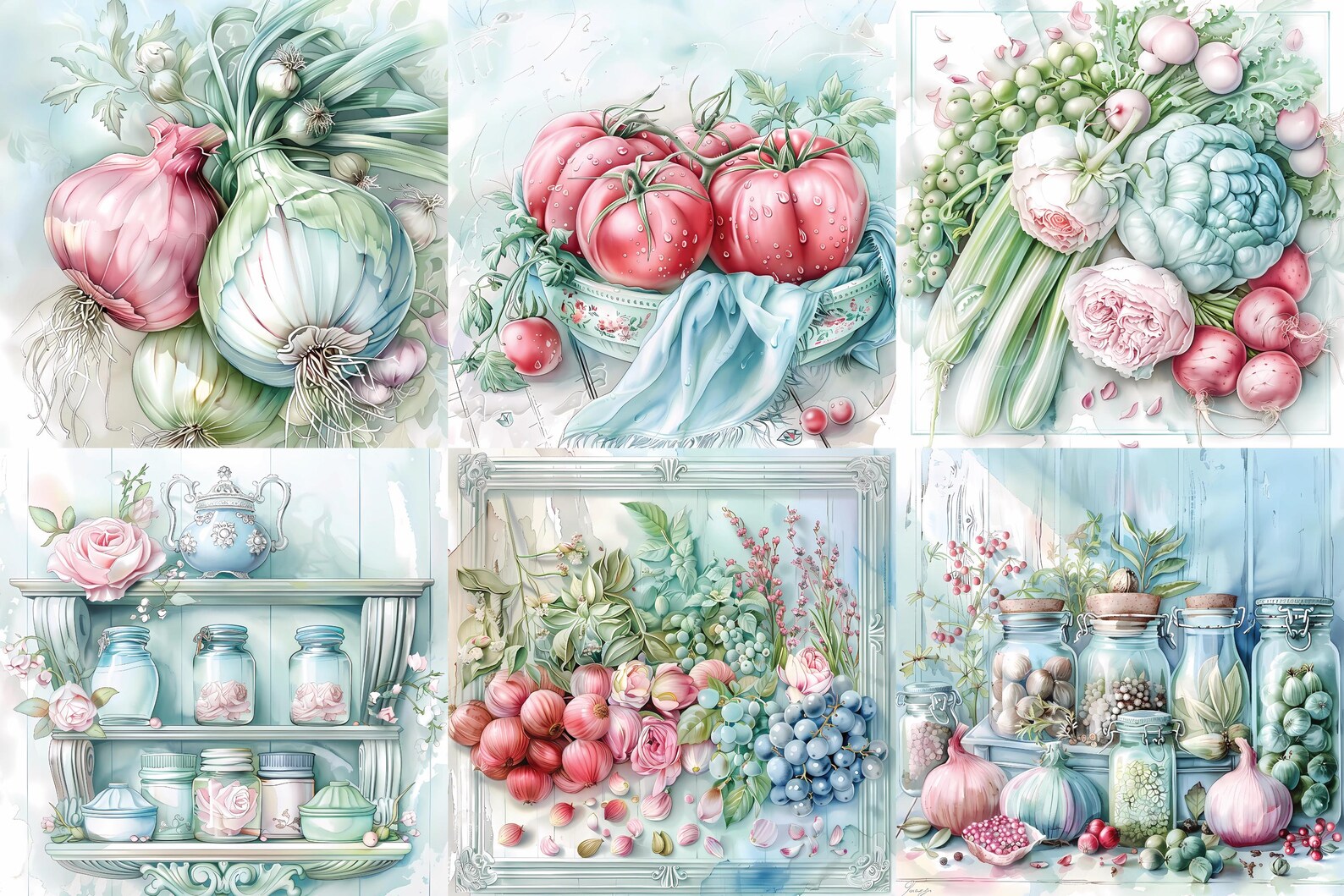 Gentle Green Cottage Kitchen Cooking Printable Digital Papers for ...