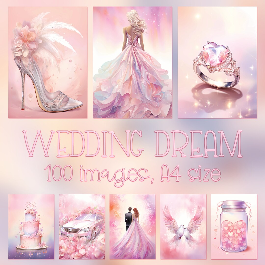Pink Wedding Digital Paper Set: Dreamy Pastel Scrapbook Designs (A4 ...