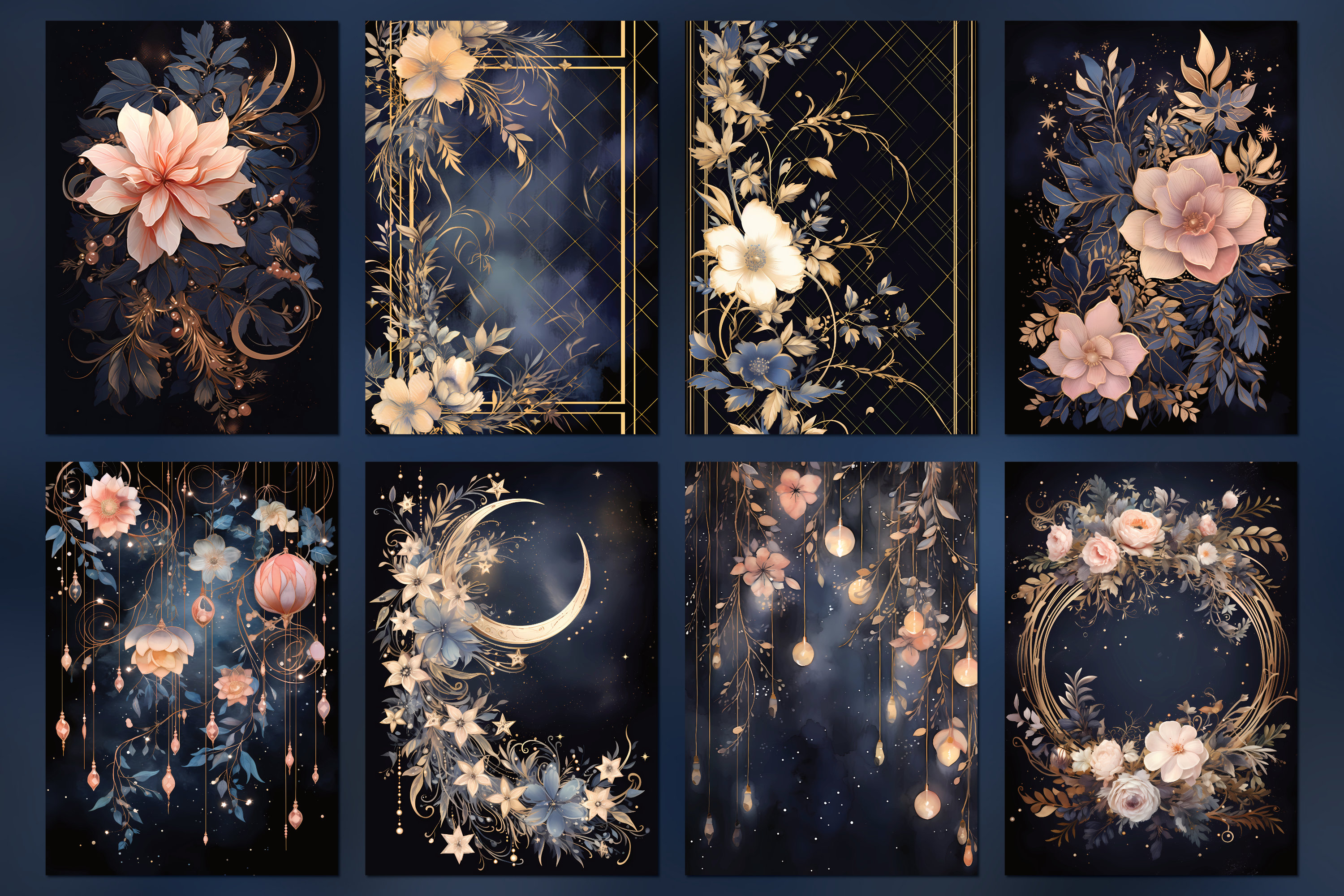 Navy Blue Christmas Printable Digital Papers. A4 Size, Single and ...