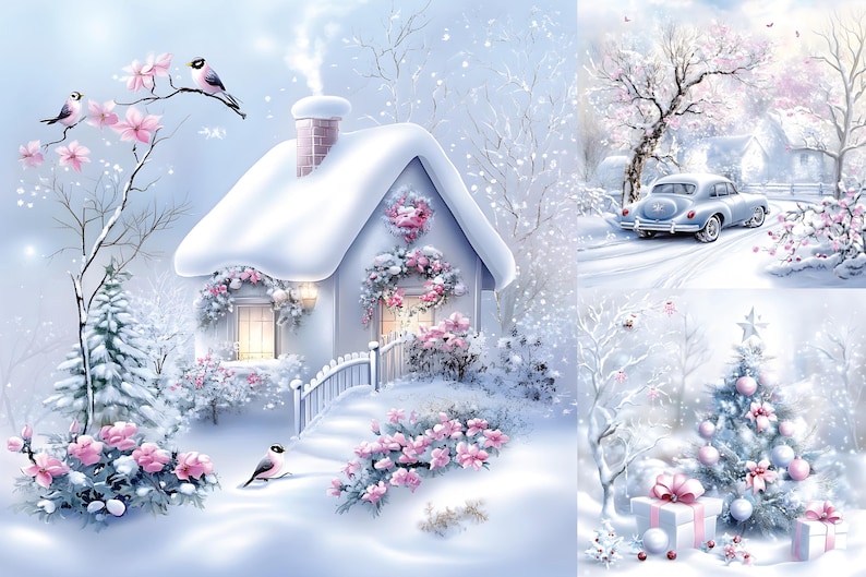 Frosted Winter Christmas Digital Paper Bundle: Card Making, Scrapbook ...