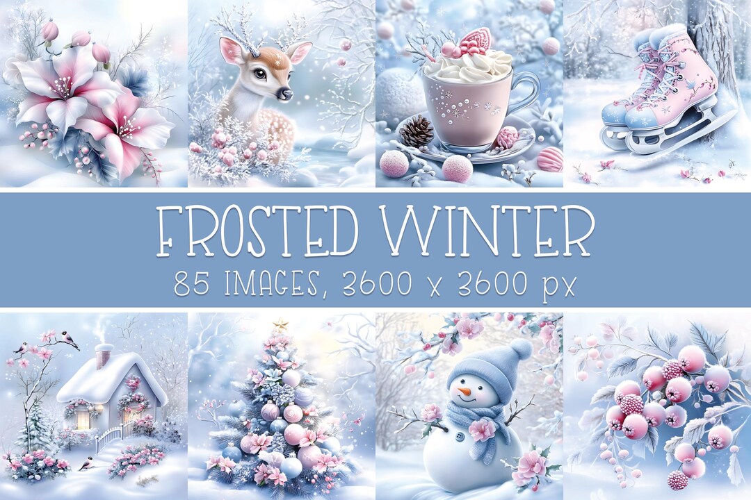 Frosted Winter Christmas Digital Paper Bundle: Card Making, Scrapbook ...