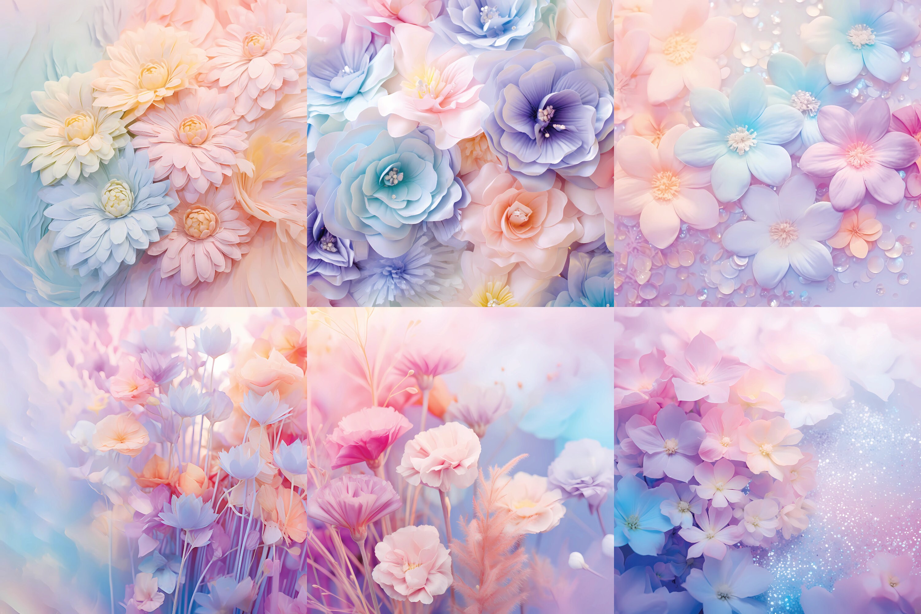 Dreamy Flowers Pastel Floral Printable Digital Papers for Scrapbooking ...
