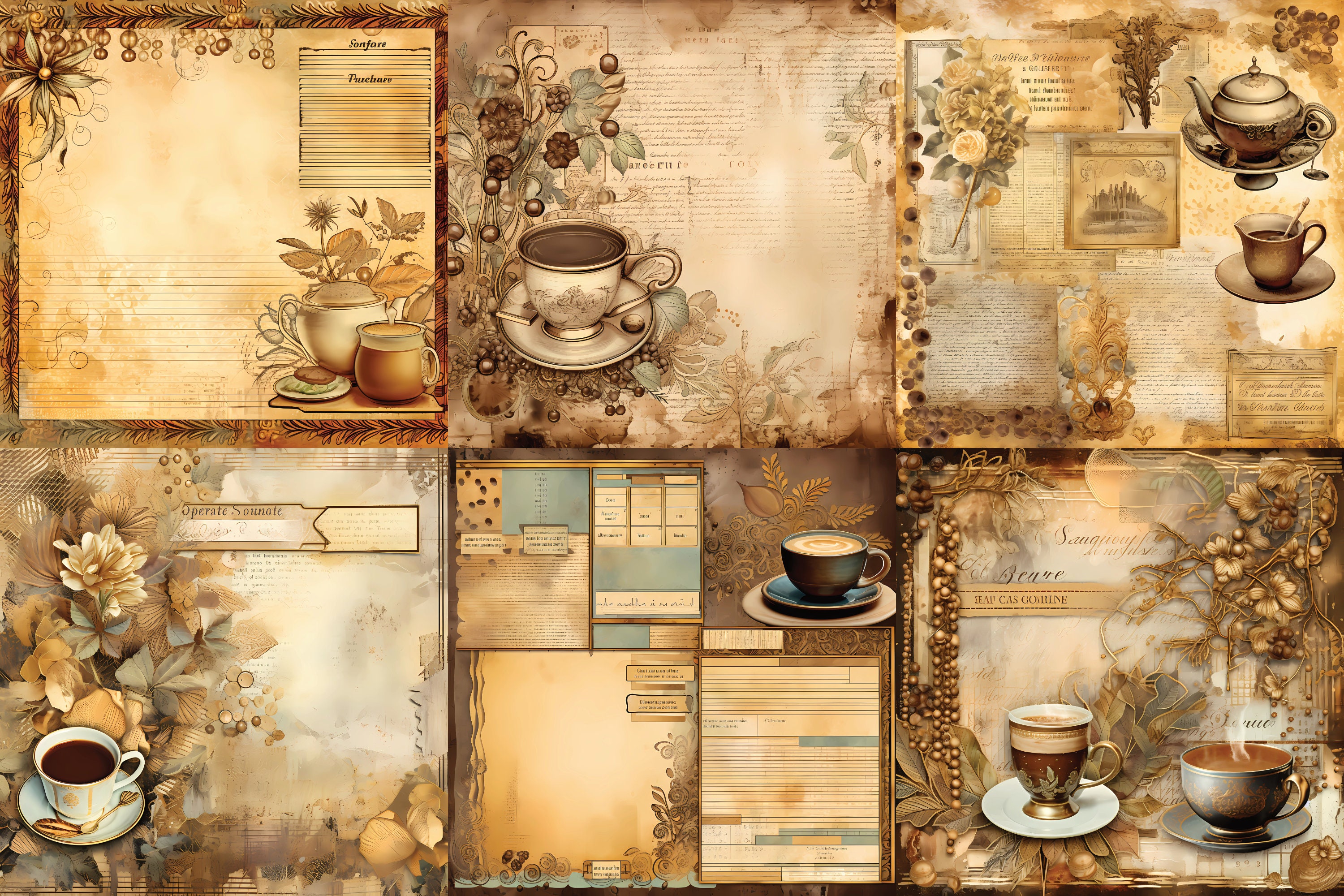 Vintage Coffee Printable Digital Papers for Scrapbooking, Ephemera ...