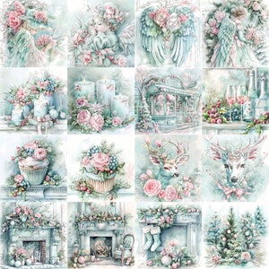 Mint Green Pink Christmas: Digital Paper Bundle, Scrapbooking & Crafts ...