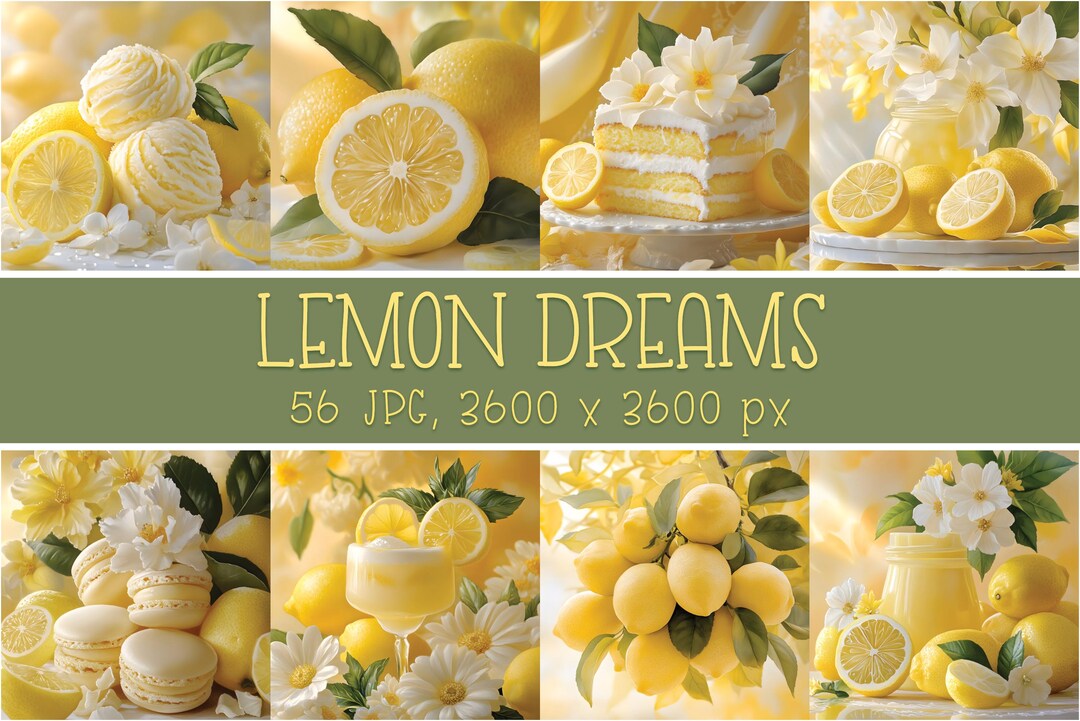Lemon Digital Paper Bundle: Yellow Wall Art Decor, Sublimation Design ...