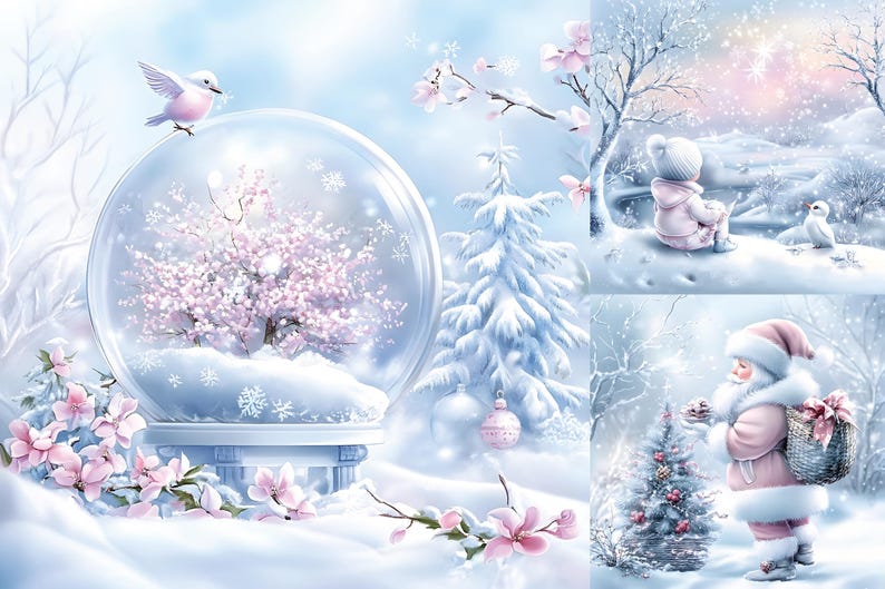 Frosted Winter Christmas Digital Paper Bundle: Card Making, Scrapbook ...