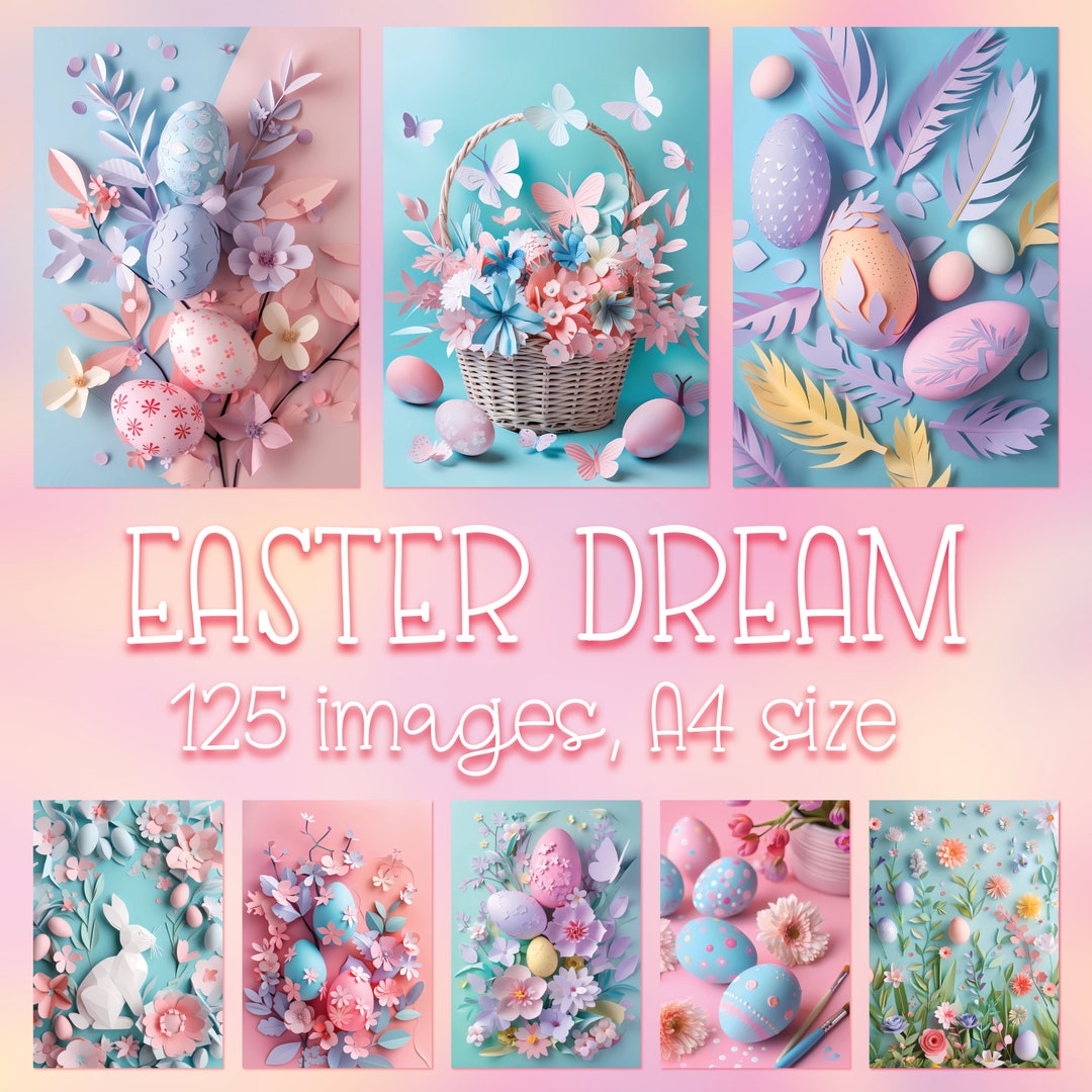 Paper Cut Easter Digital Papers Bundle: Printable Craft Supplies, Card ...