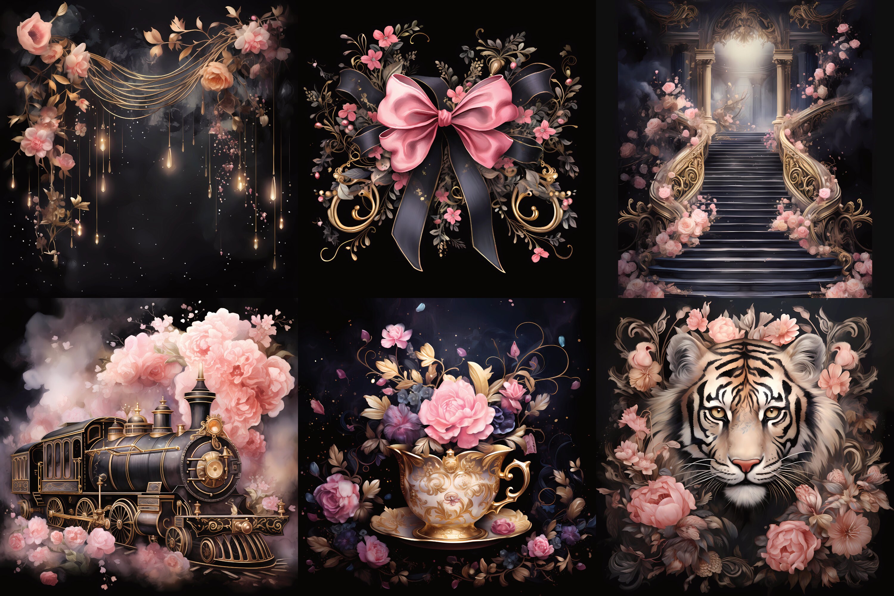 Black Pink Dream Shabby Chic Gothic Printable Digital Papers. Ideal for ...