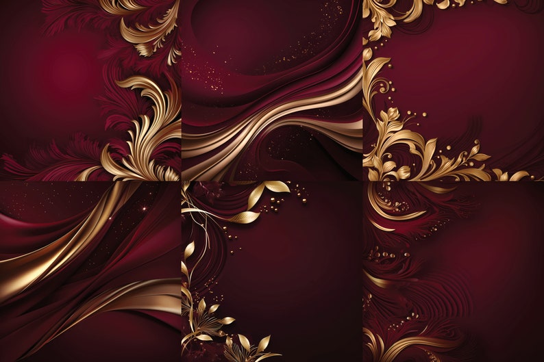 Burgundy Gold Digital Paper: 50 Opulent Textures (PNG, 3600x3600 Px) - Etsy