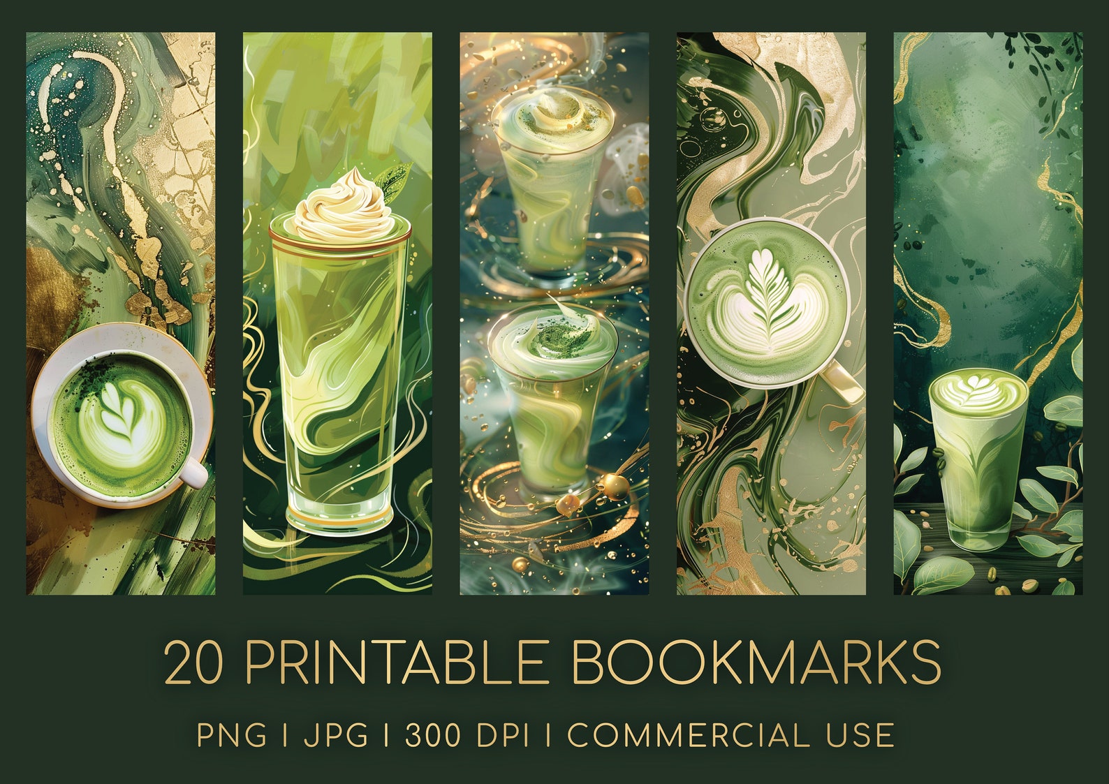 Matcha Tea Printable Bookmarks Set for Book Lovers, Readers, Gift for ...