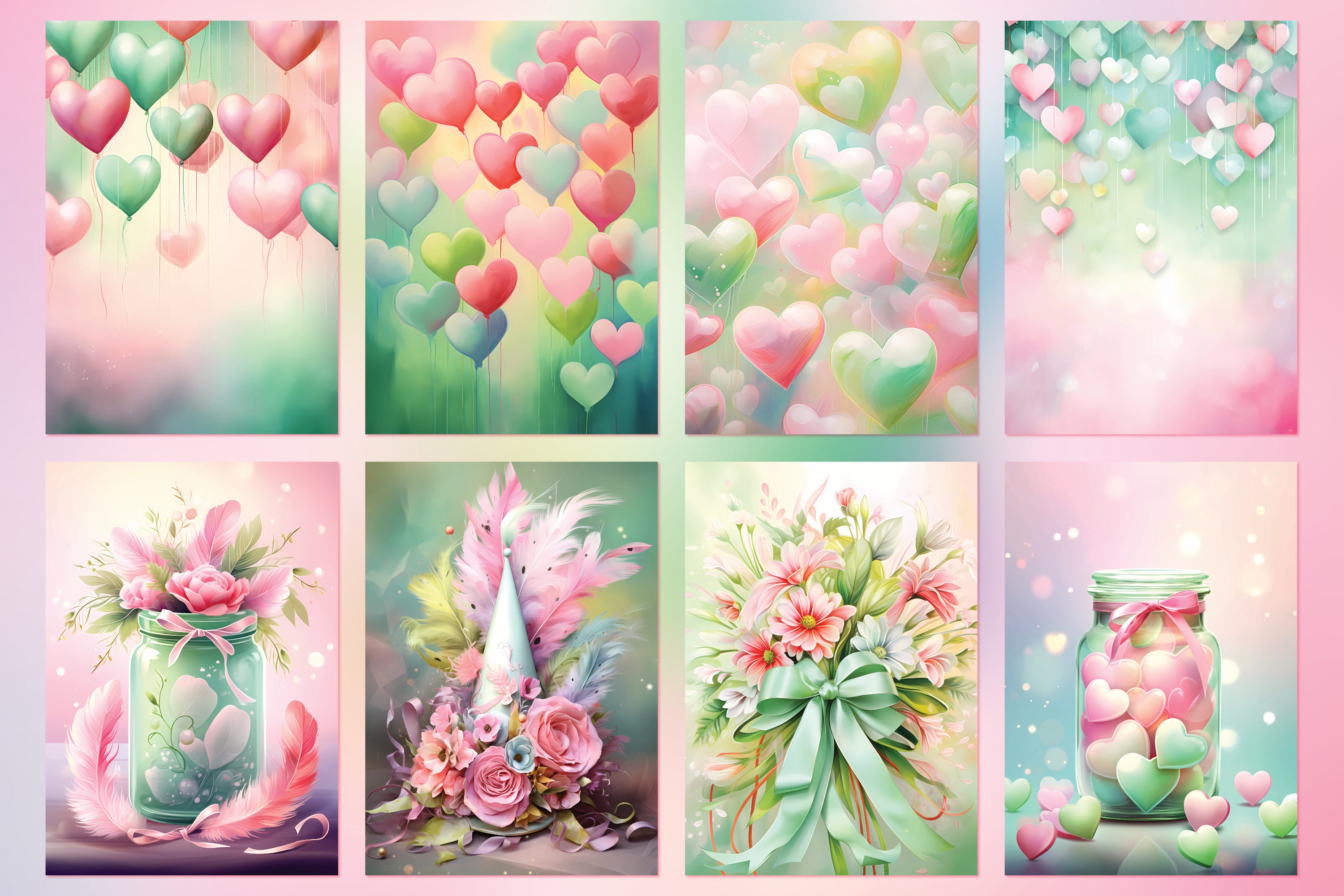 Happy Birthday Pink Green Watercolor Printable Digital Paper Downloads ...