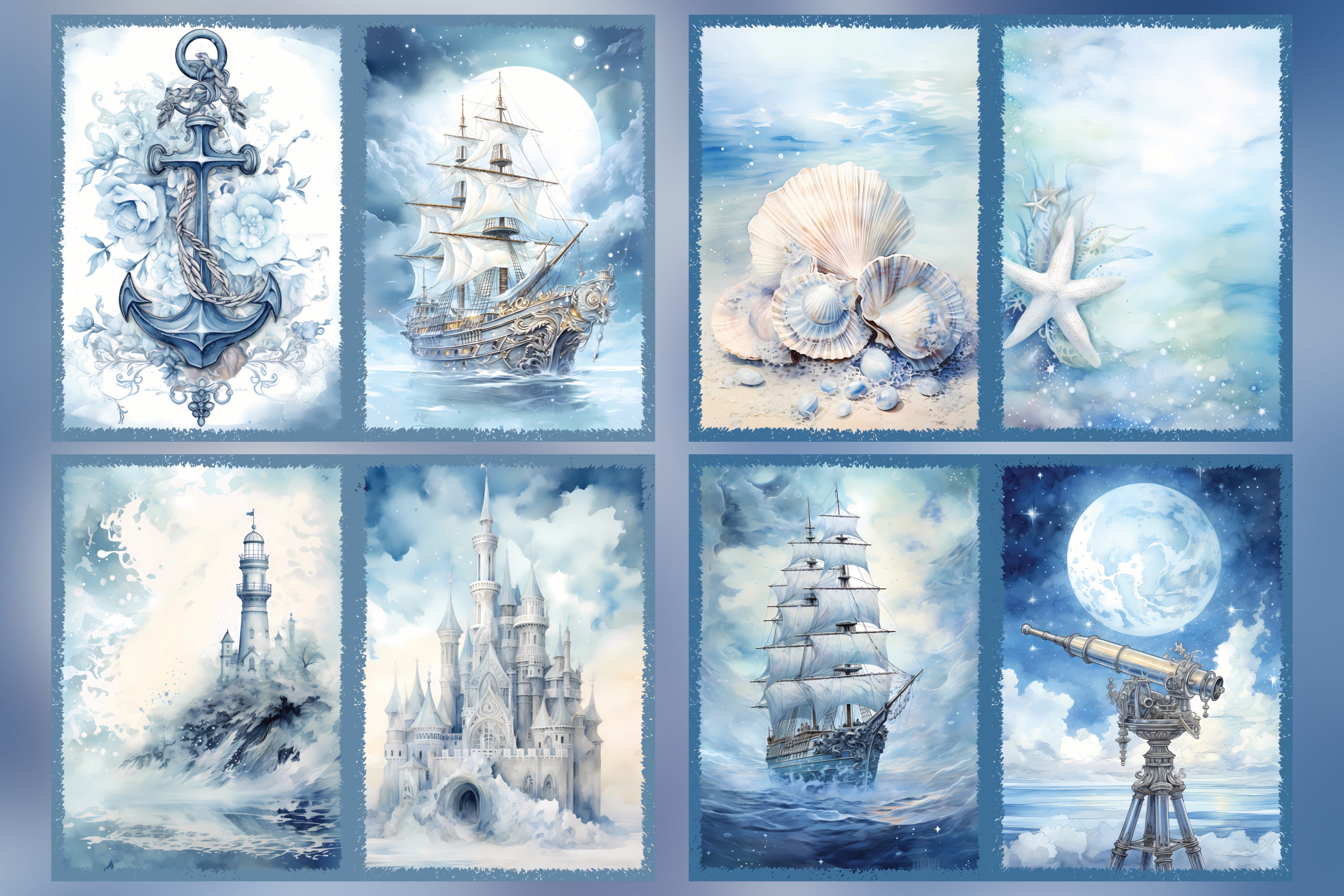 Blue Beach Shabby Chic Printable Digital Papers. Downloads for Junk ...