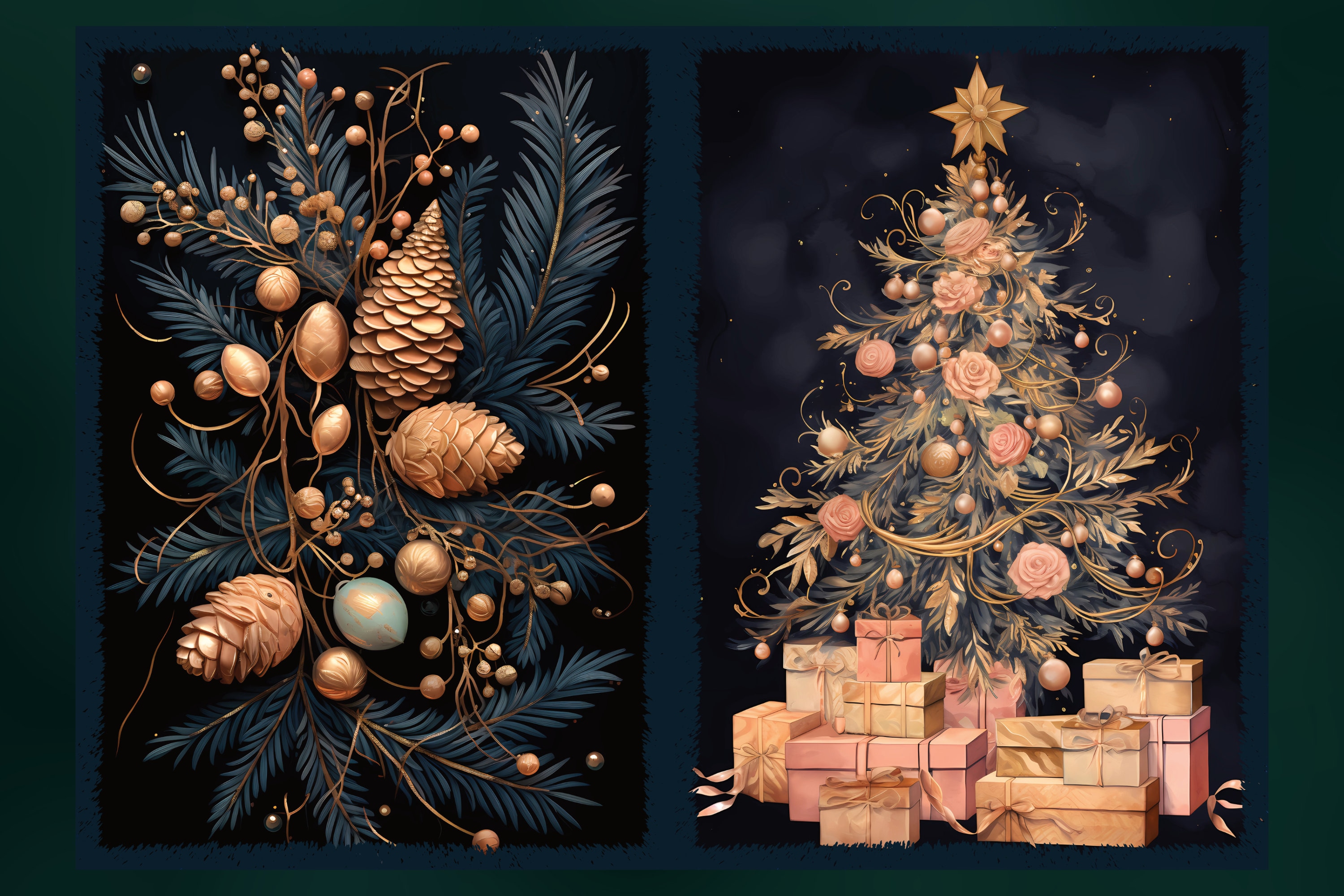 Navy Blue Christmas Printable Digital Papers. A4 Size, Single and ...