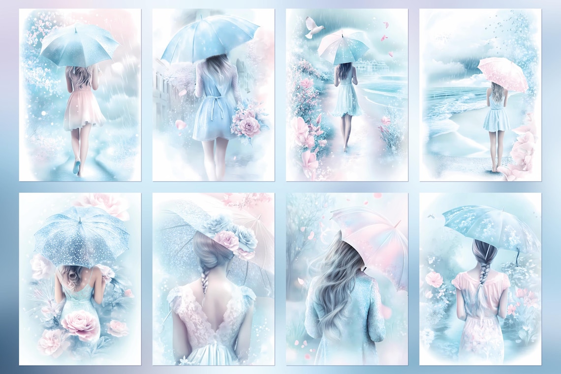 Rainy Day Junk Journal Pages: Light Blue A4 Paper Kit (digital Download ...