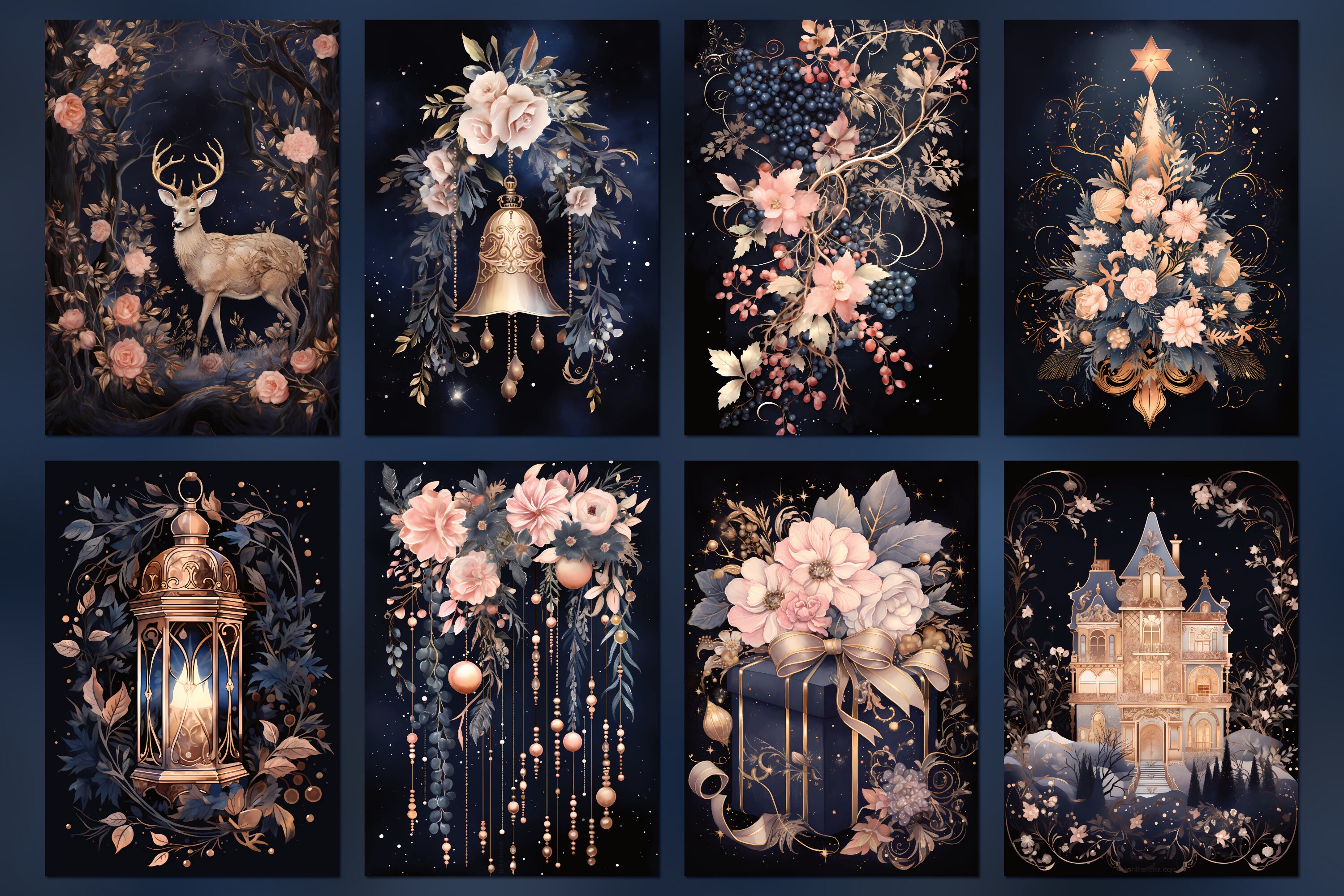 Navy Blue Christmas Printable Digital Papers. A4 Size, Single and ...