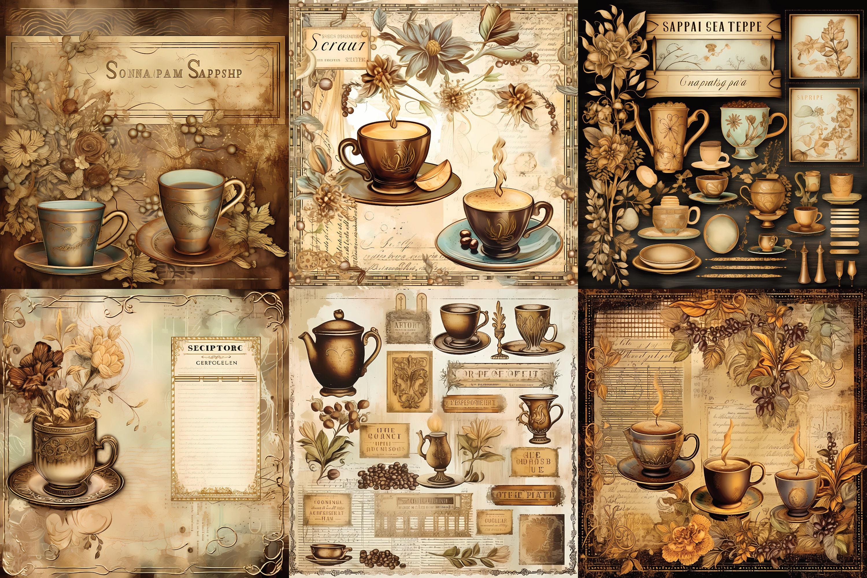 Vintage Coffee Printable Digital Papers for Scrapbooking, Ephemera ...