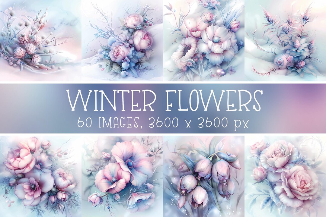 Winter Floral Digital Paper: Pastel Flowers, Scrapbooking (digital ...
