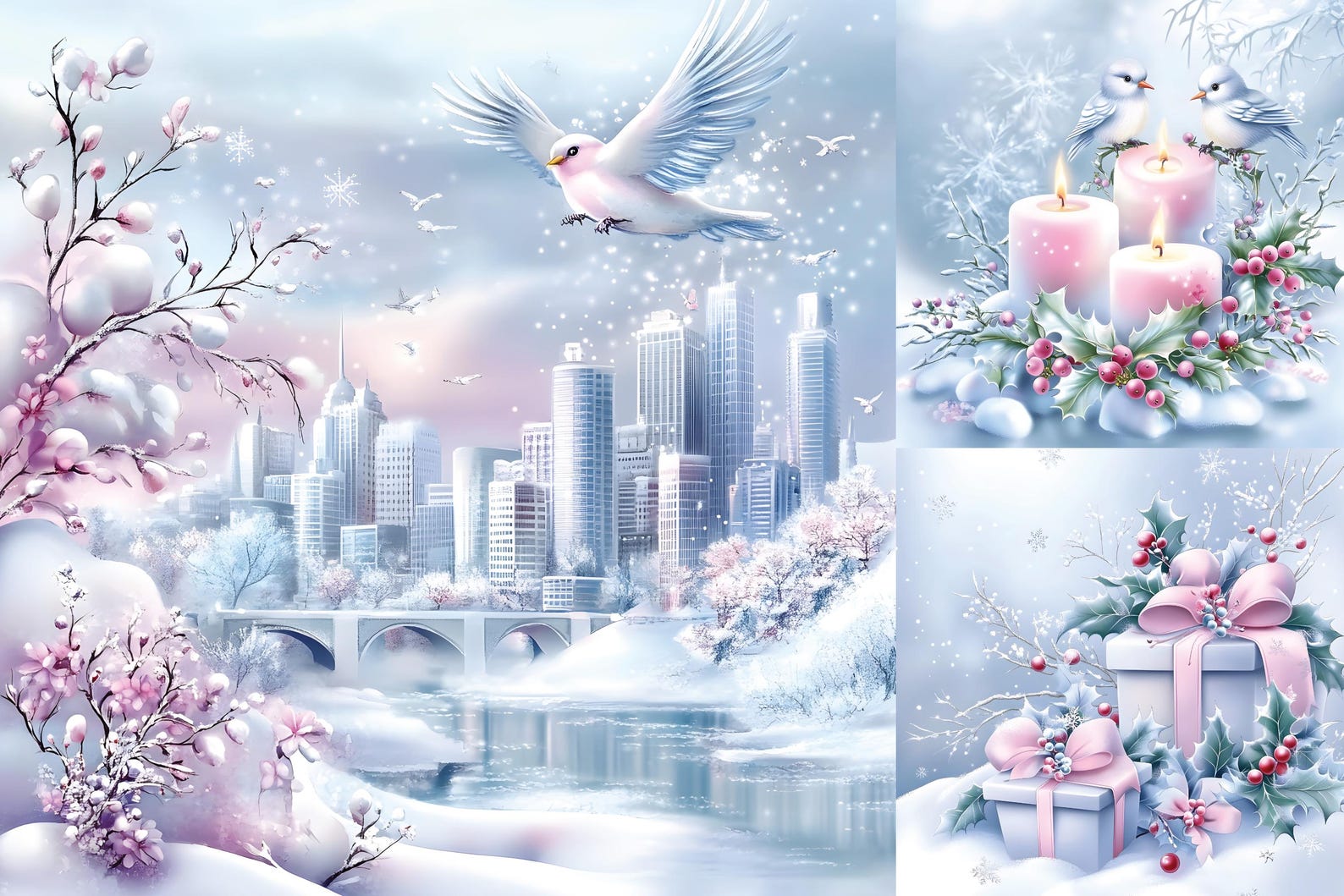 Frosted Winter Christmas Digital Paper Bundle: Card Making, Scrapbook ...