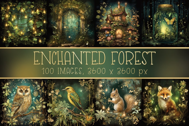 Enchanted Forest Printable Digital Papers for Scrapbooking, Ephemera ...
