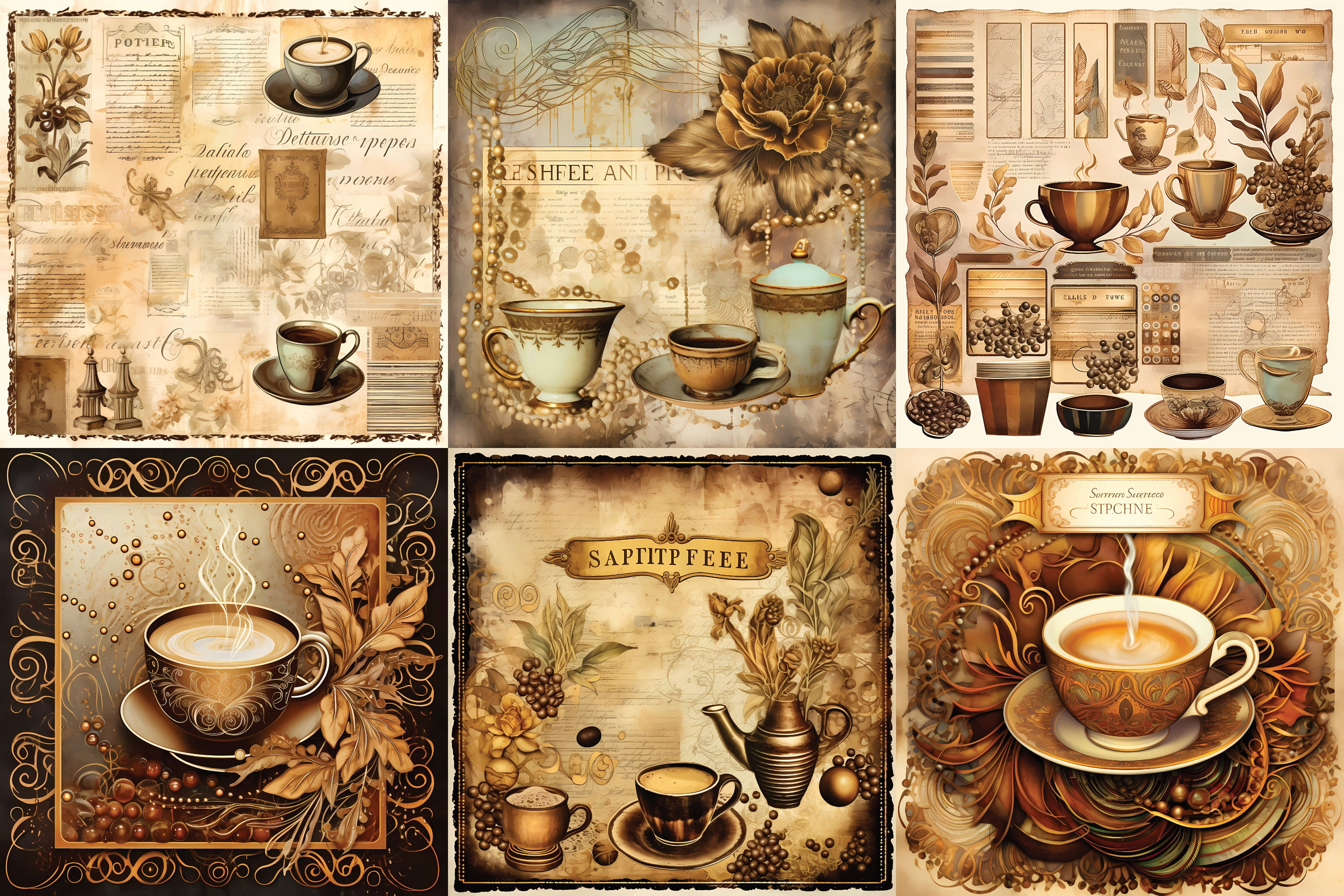 Vintage Coffee Printable Digital Papers for Scrapbooking, Ephemera ...