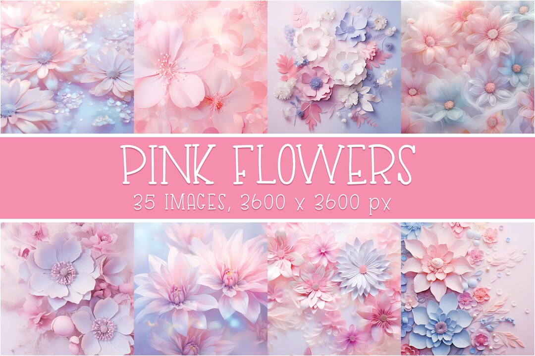 Pink Floral Digital Papers: Pastel Flower Backgrounds, Wall Art Decor ...
