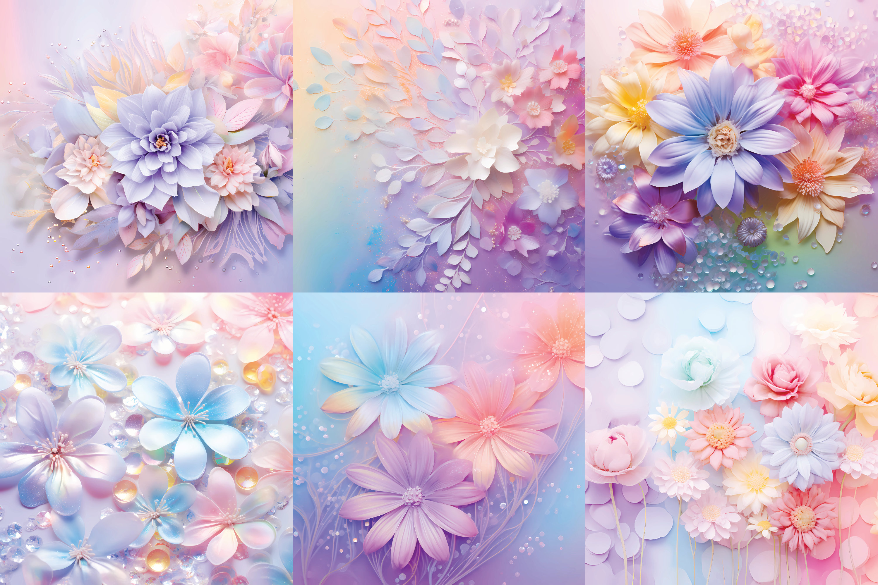 Dreamy Flowers Pastel Floral Printable Digital Papers for Scrapbooking ...