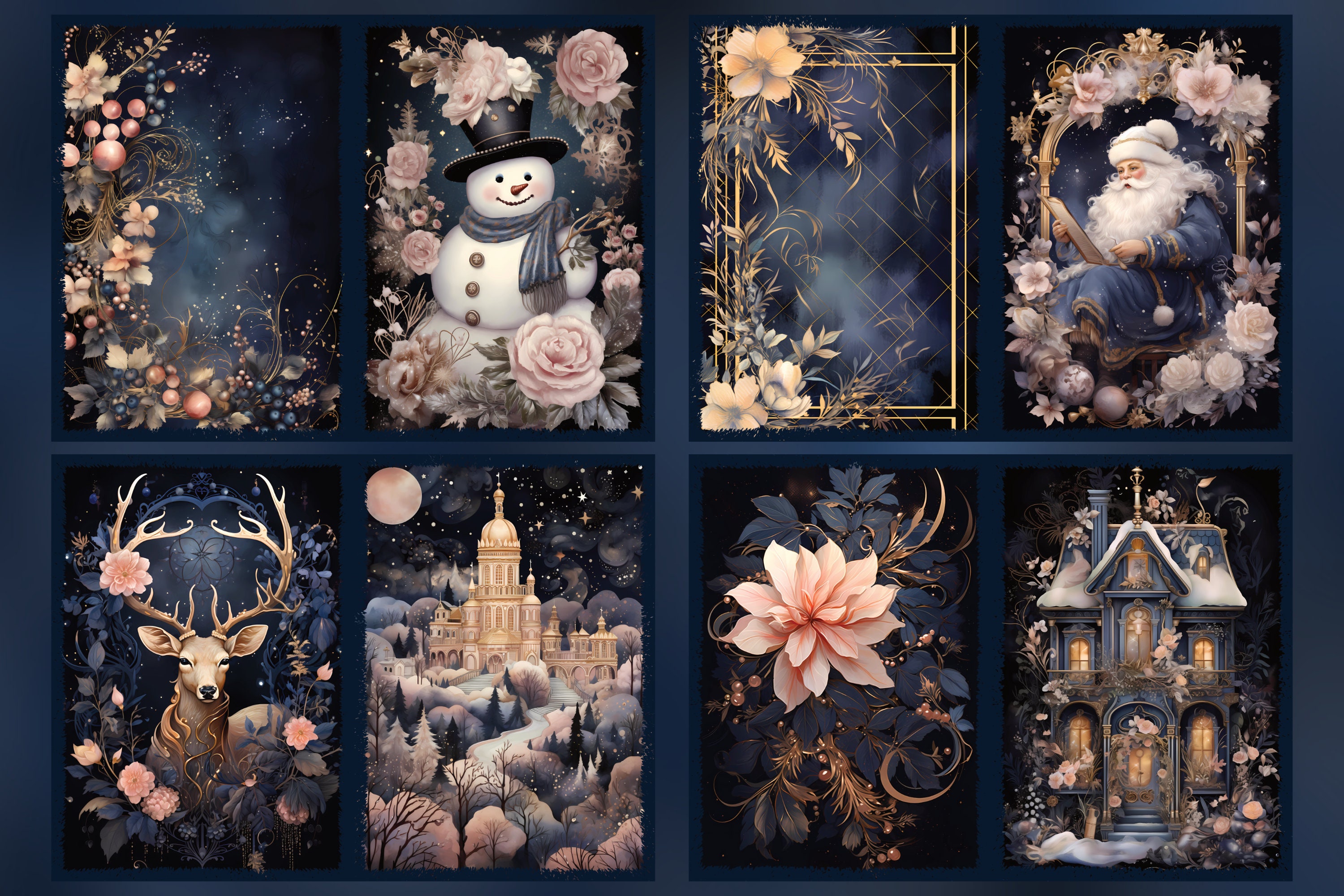 Navy Blue Christmas Printable Digital Papers. A4 Size, Single and ...