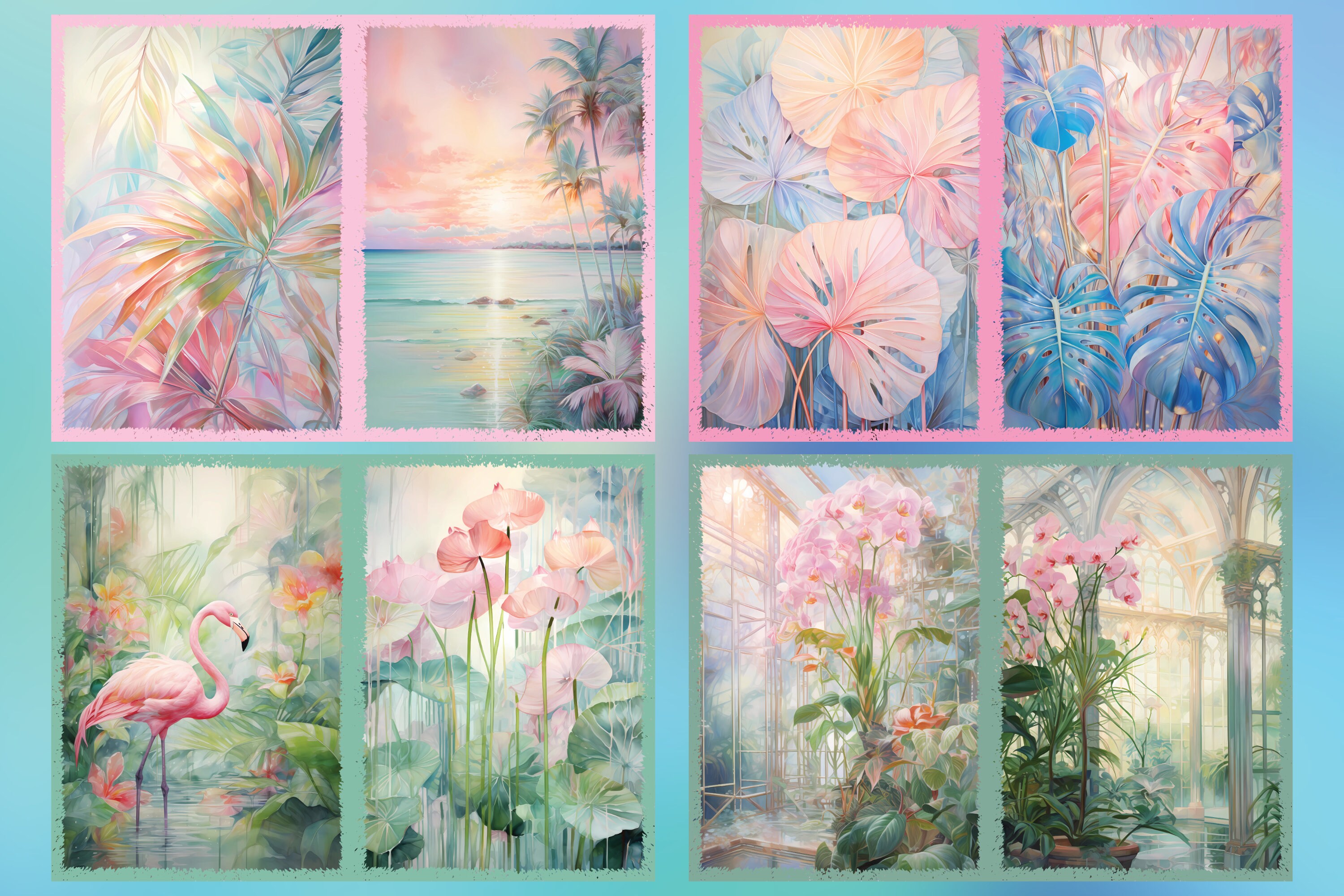 Tropical Paradise Printable Digital Papers. A4 Size, Single and Double ...