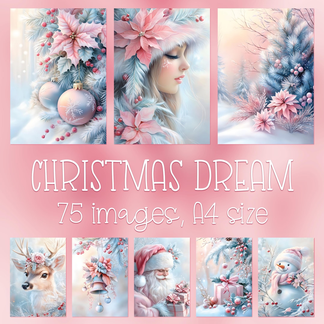 Dreamy Christmas Printable Digital Papers: Light Blue & Pink Winter ...