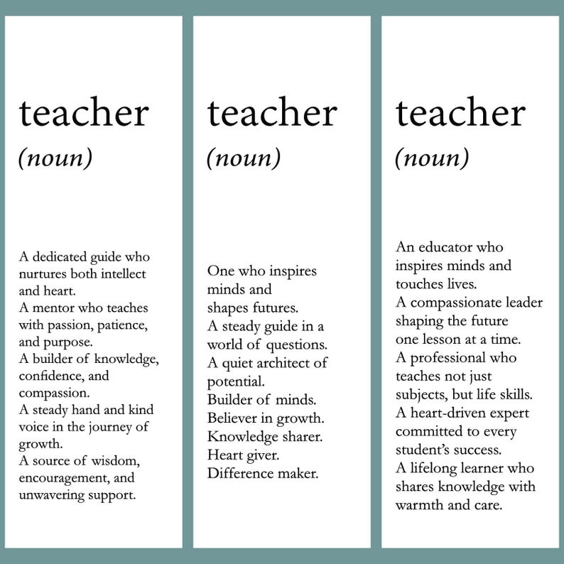 Teacher Definition Bookmarks, Printable Personalized Appreciation Gifts ...