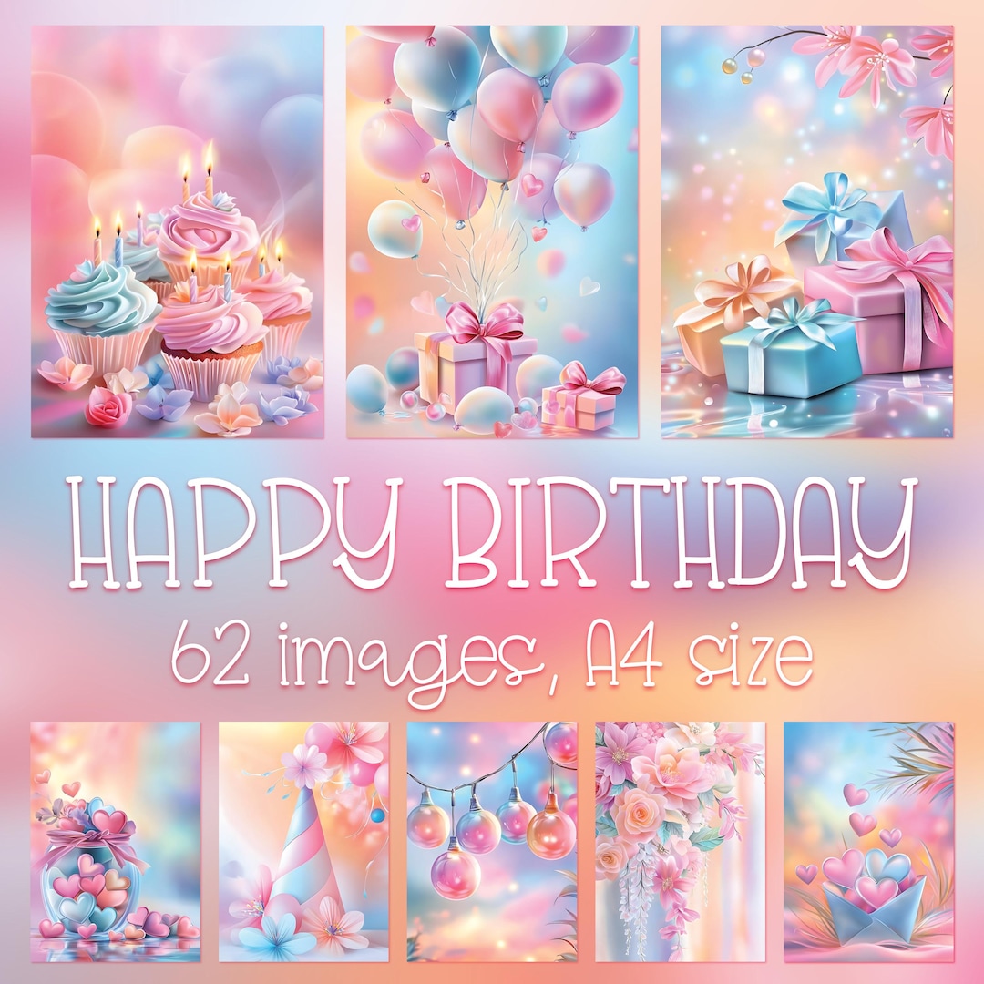 Rainbow Birthday Digital Papers: Printable Cards, Invitations ...