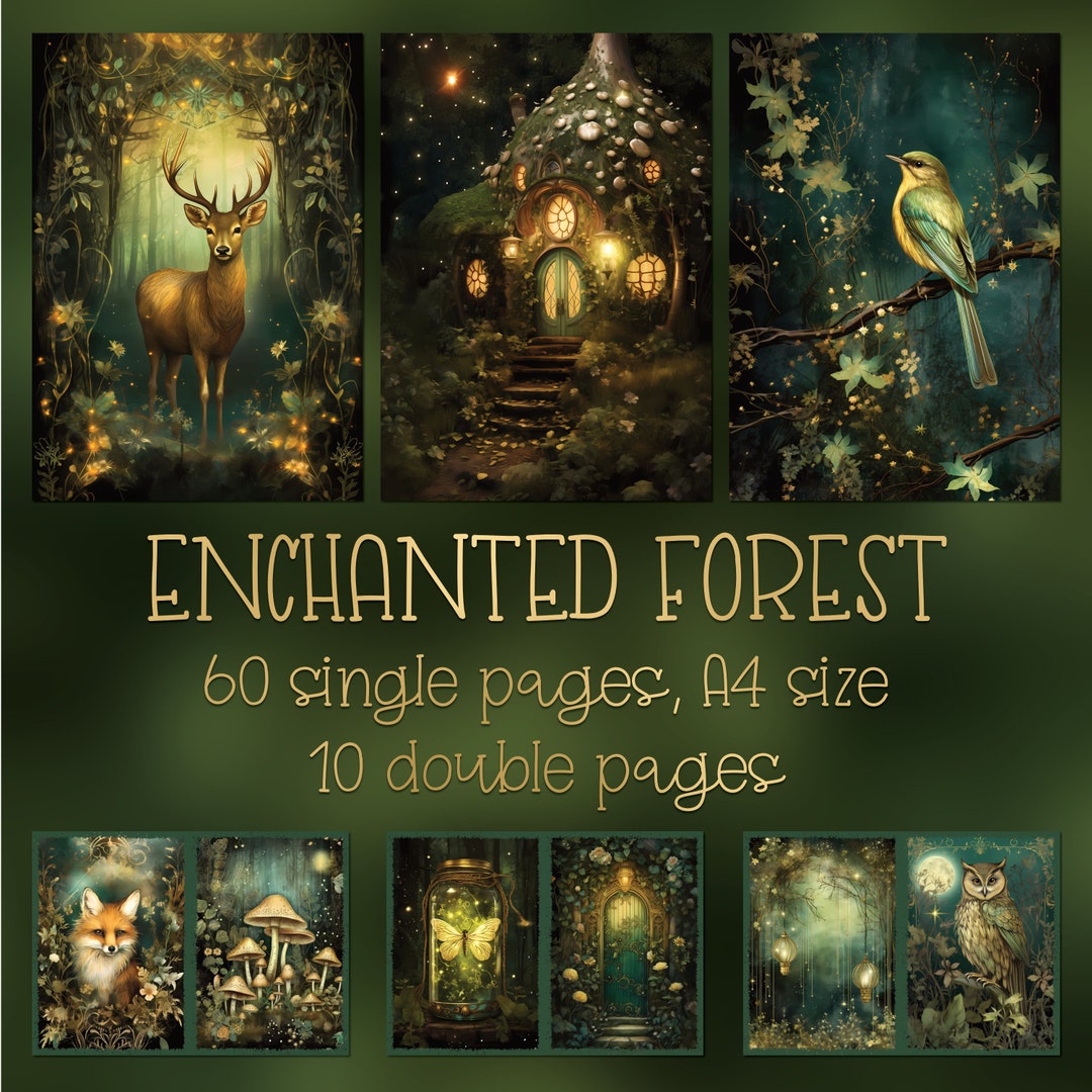 Enchanted Forest Printable Digital Papers. A4 Size, Single and Double ...