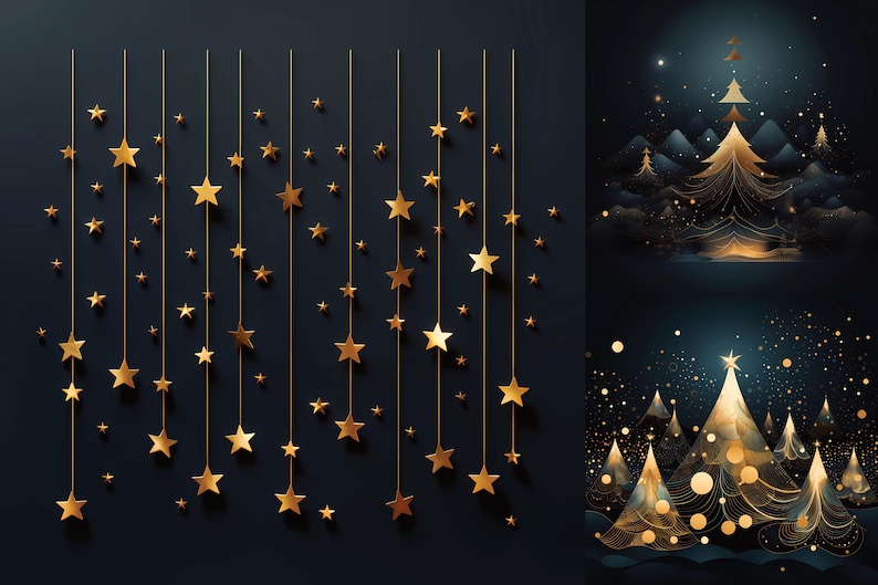 Black Gold Christmas Digital Papers: Luxurious Holiday Backgrounds ...