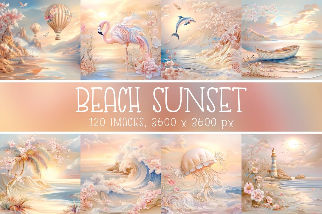 Beach Sunset Digital Paper Set: Tropical Vacation Scrapbooking (120 JPG ...