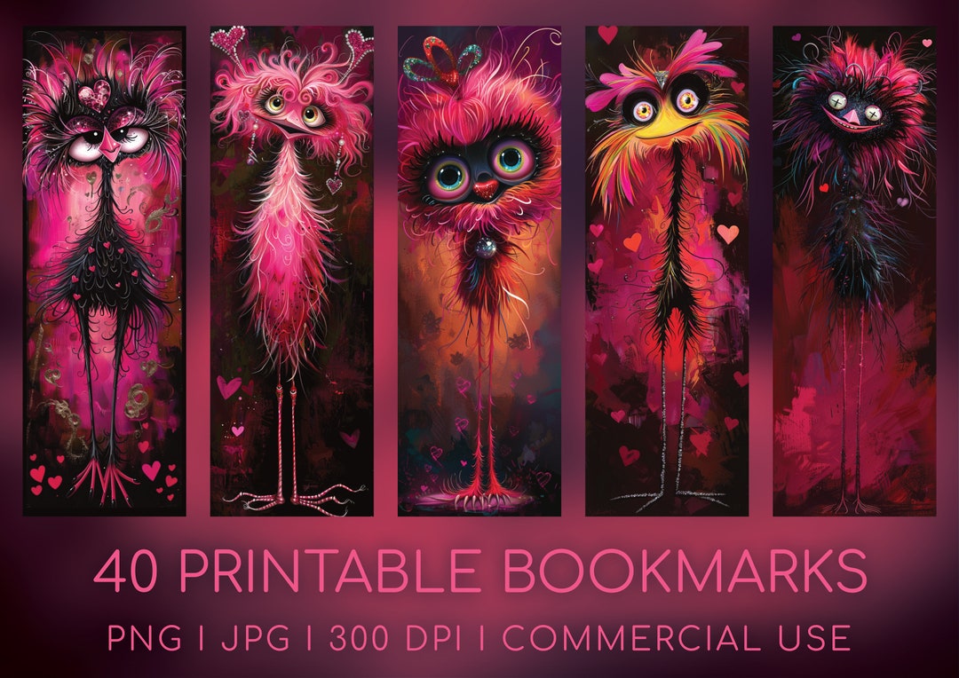 Cute Quirky Pink Creatures Printable Bookmarks Set for Book Lovers ...