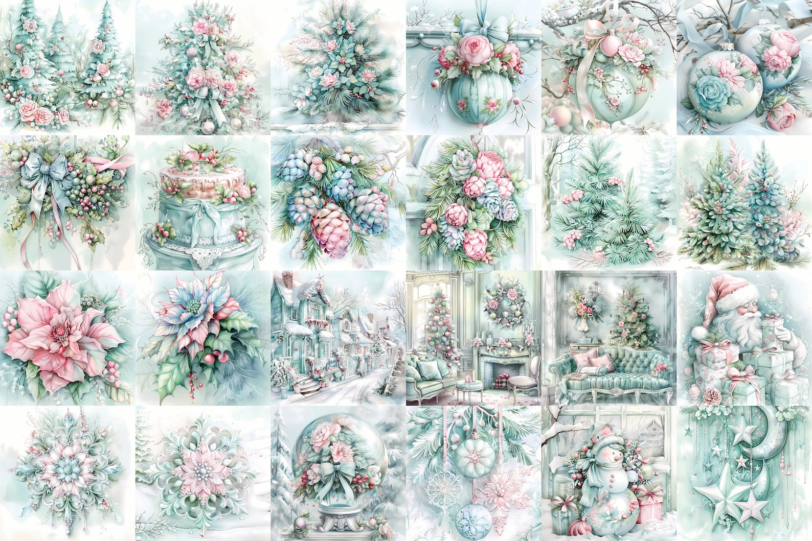 Mint Green Pink Christmas: Digital Paper Bundle, Scrapbooking & Crafts ...