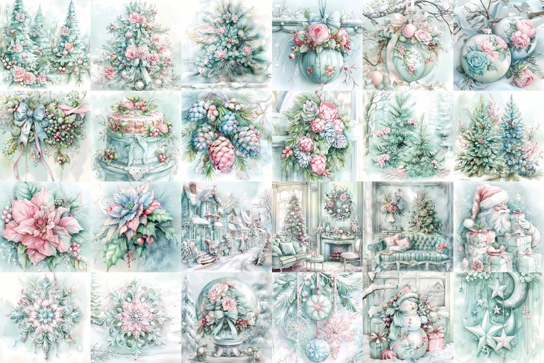 Mint Green Pink Christmas: Digital Paper Bundle, Scrapbooking & Crafts ...