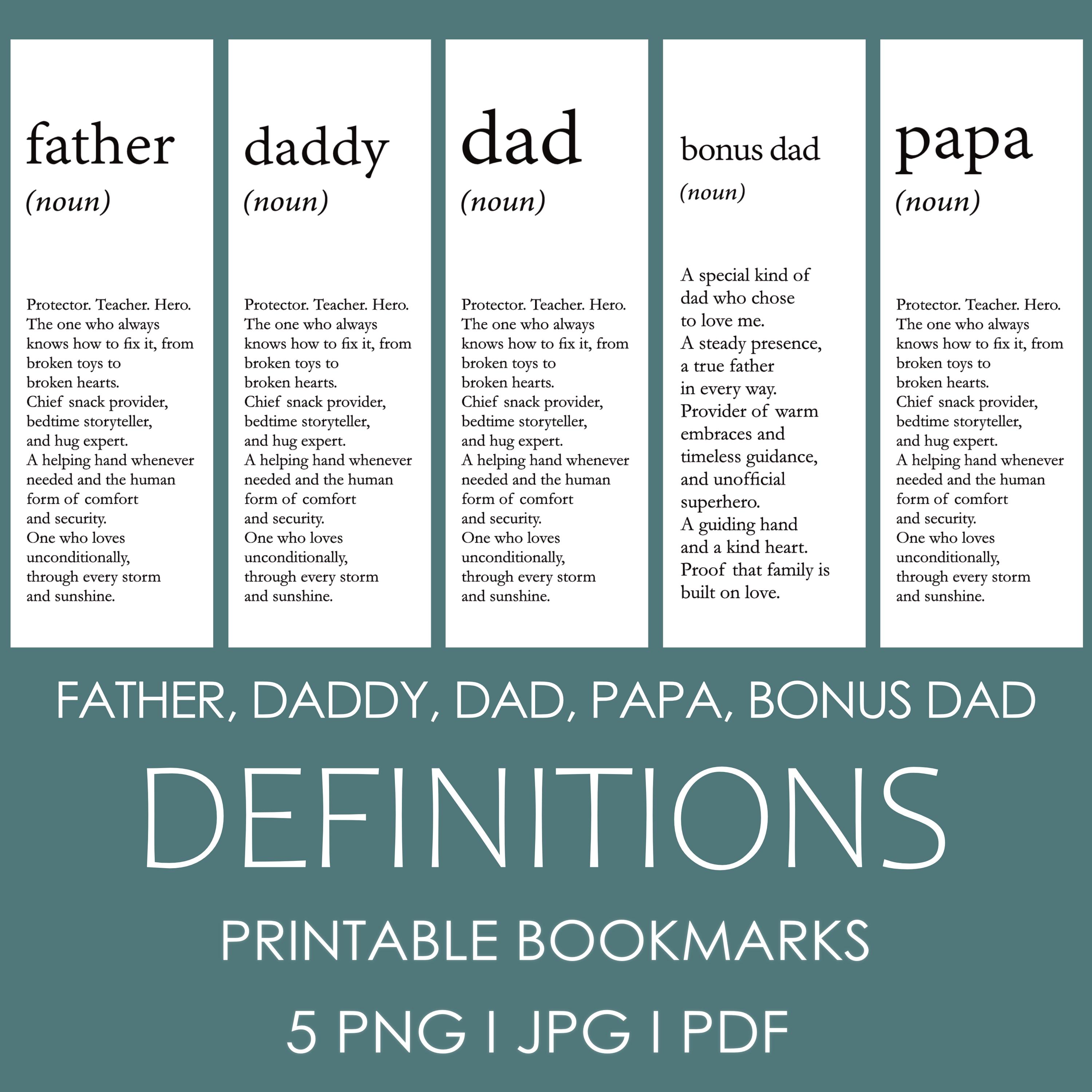 Dad Definition Bookmarks, Printable Fathers Day Gift, Personalized ...