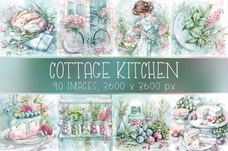 Gentle Green Cottage Kitchen Cooking Printable Digital Papers for ...
