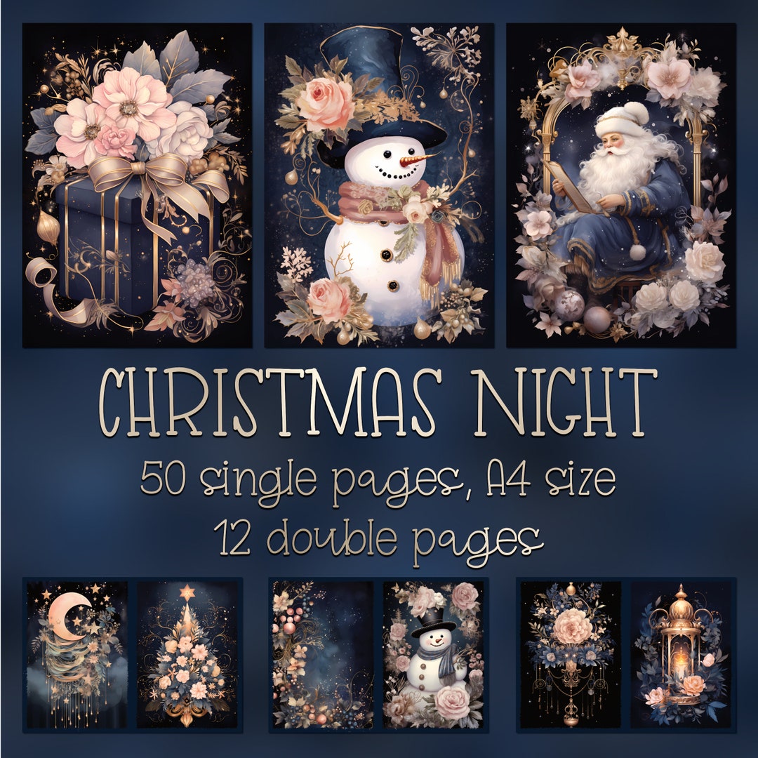Navy Blue Christmas Printable Digital Papers. A4 Size, Single and ...