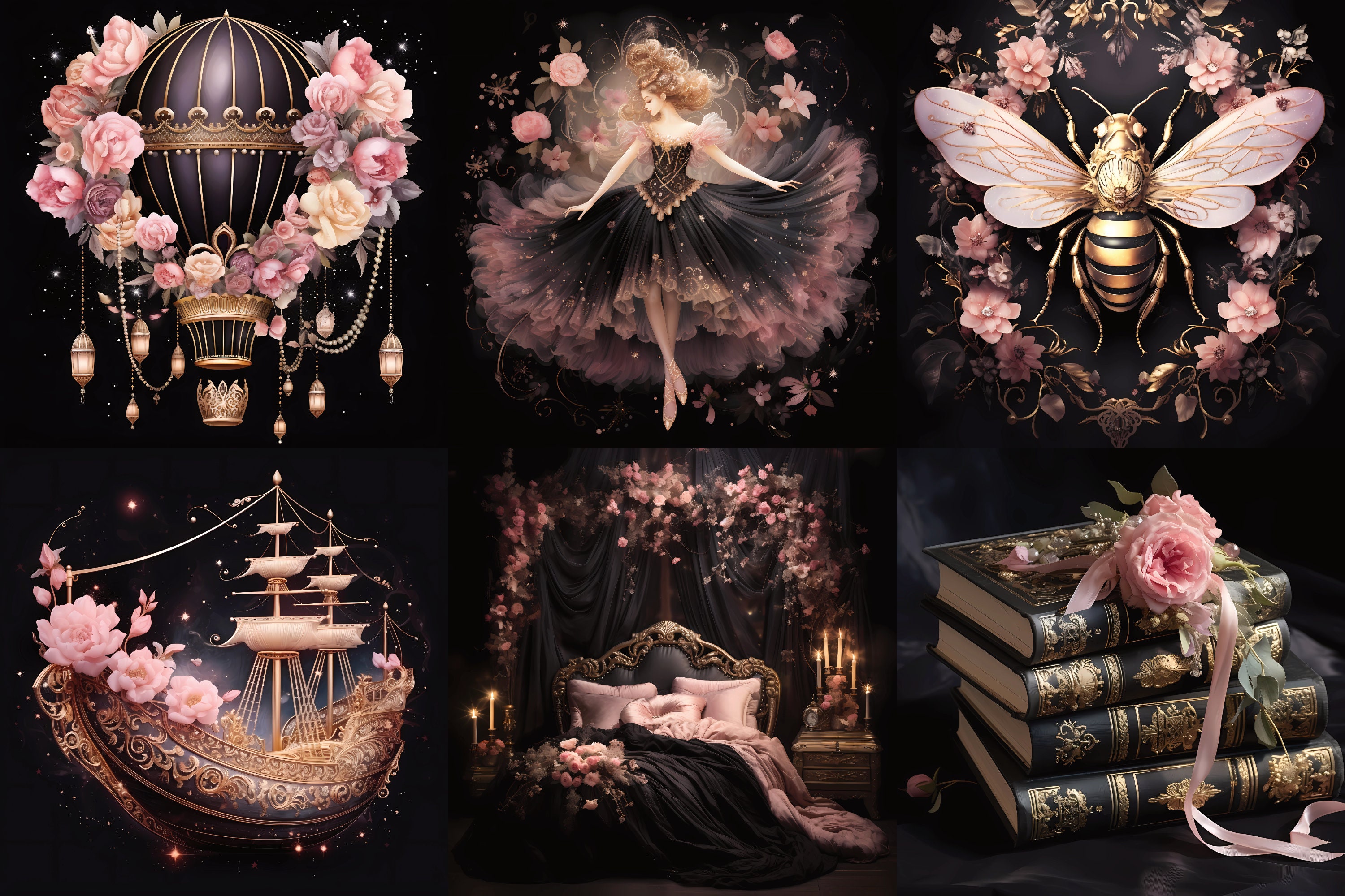 Black Pink Dream Shabby Chic Gothic Printable Digital Papers. Ideal for ...