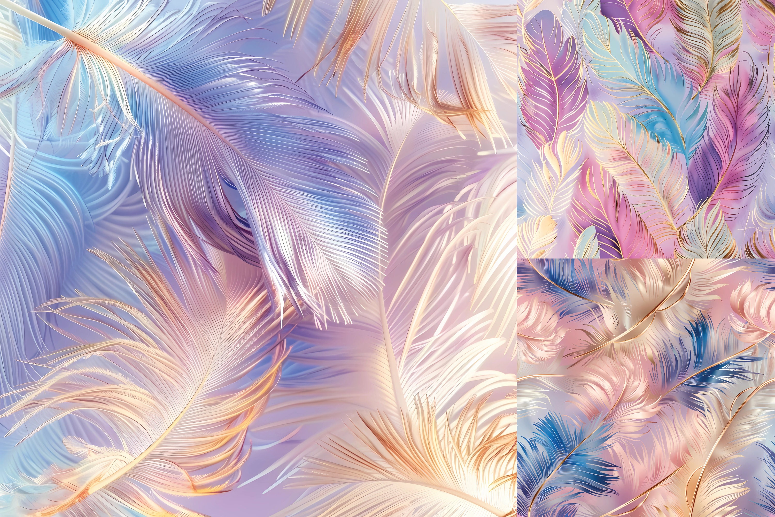 Pastel Feather Pattern Printable Digital Papers for Covers, Banners ...