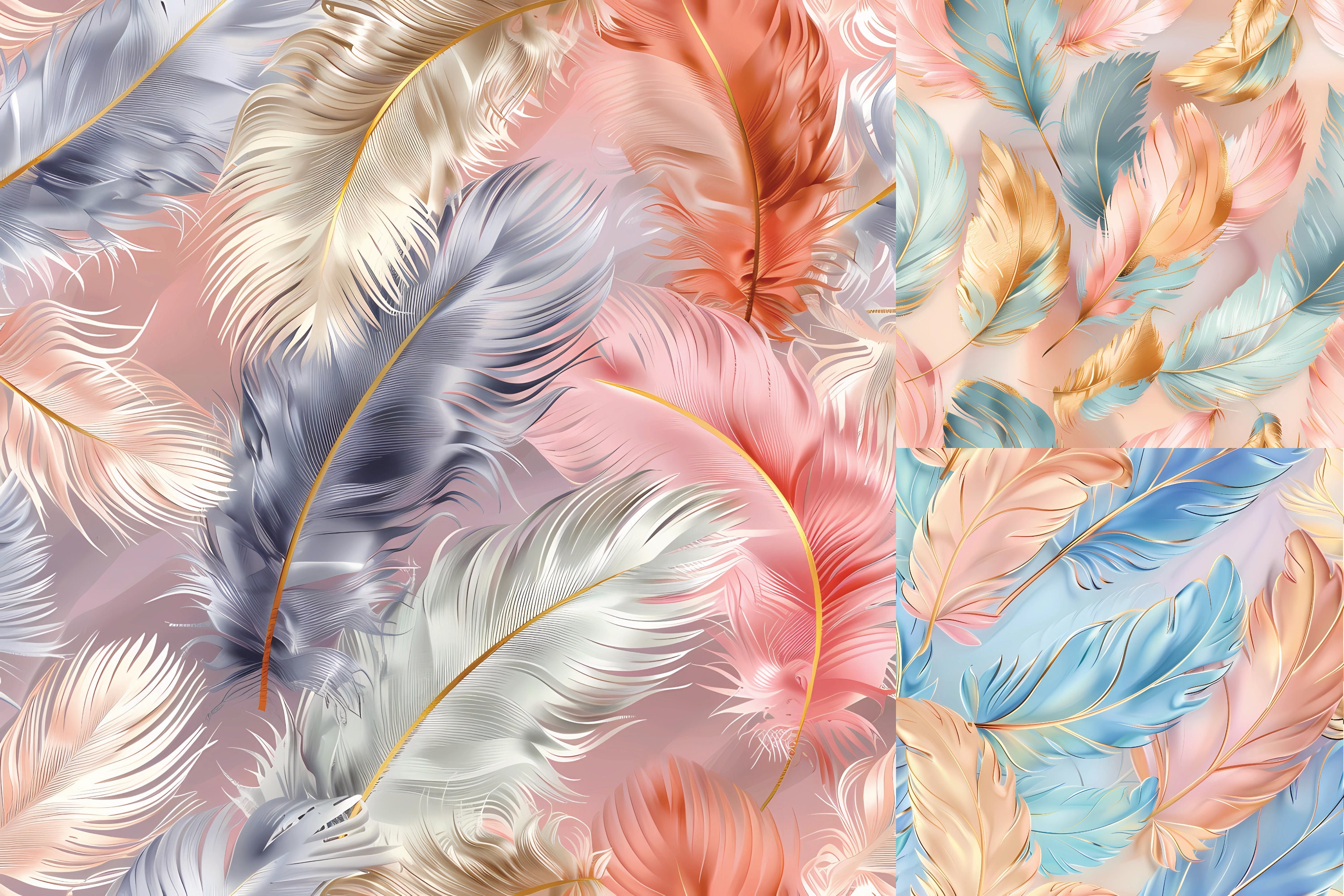 Pastel Feather Pattern Printable Digital Papers for Covers, Banners ...