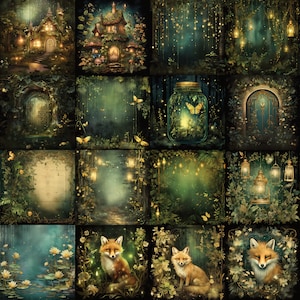 Enchanted Forest Printable Digital Papers for Scrapbooking, Ephemera ...