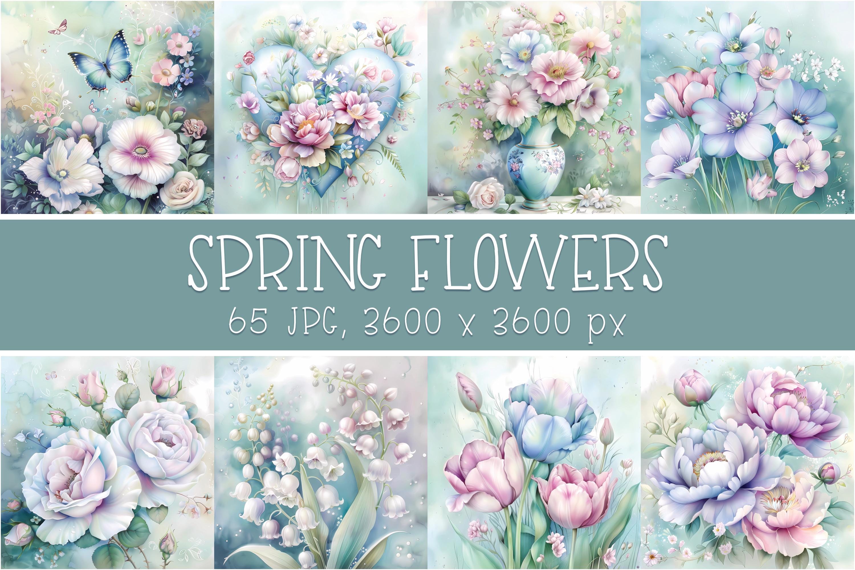 Spring Flowers Digital Paper Set: Floral Scrapbook, Craft Supplies ...